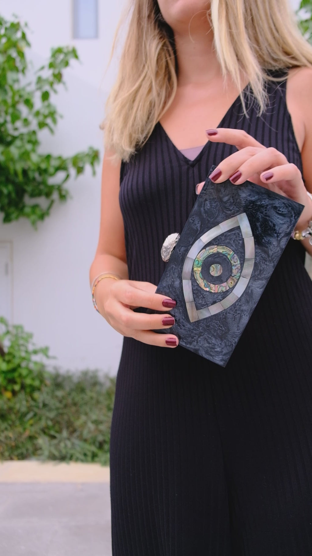 Black Evil Eye Bag | World In Your Eye Black Resin Bag | Selomenika